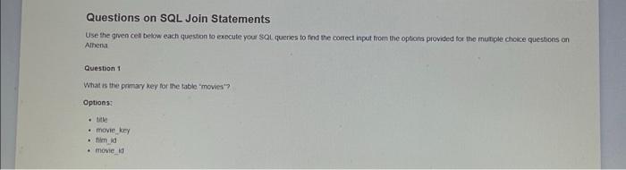 Solved Questions on SQL Join Statements Use the given cell | Chegg.com