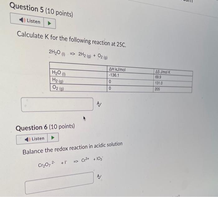 Solved Calculate K for the following reaction at 25C. | Chegg.com