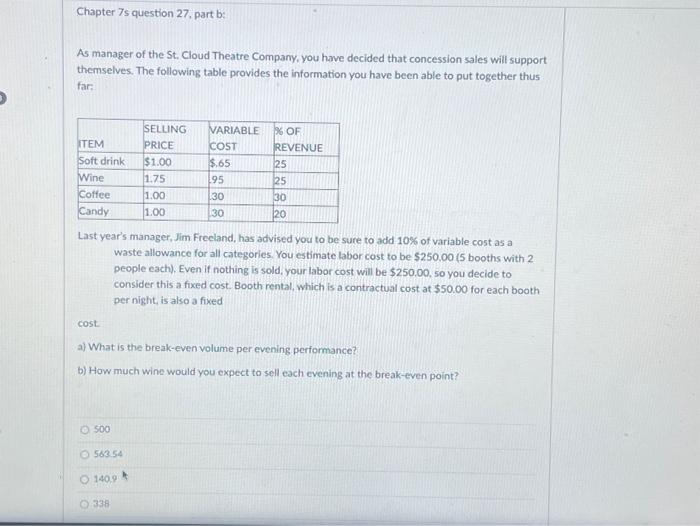 Solved Chapter 7s question 27, part b: As manager of the St. | Chegg.com