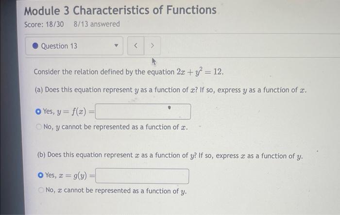 Solved Module 3 Characteristics Of Functions Score 18 30