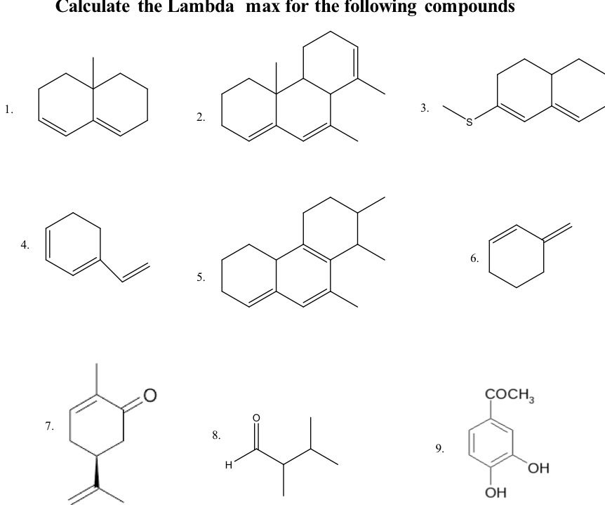 Solved Calculate the Lambda max for the following | Chegg.com