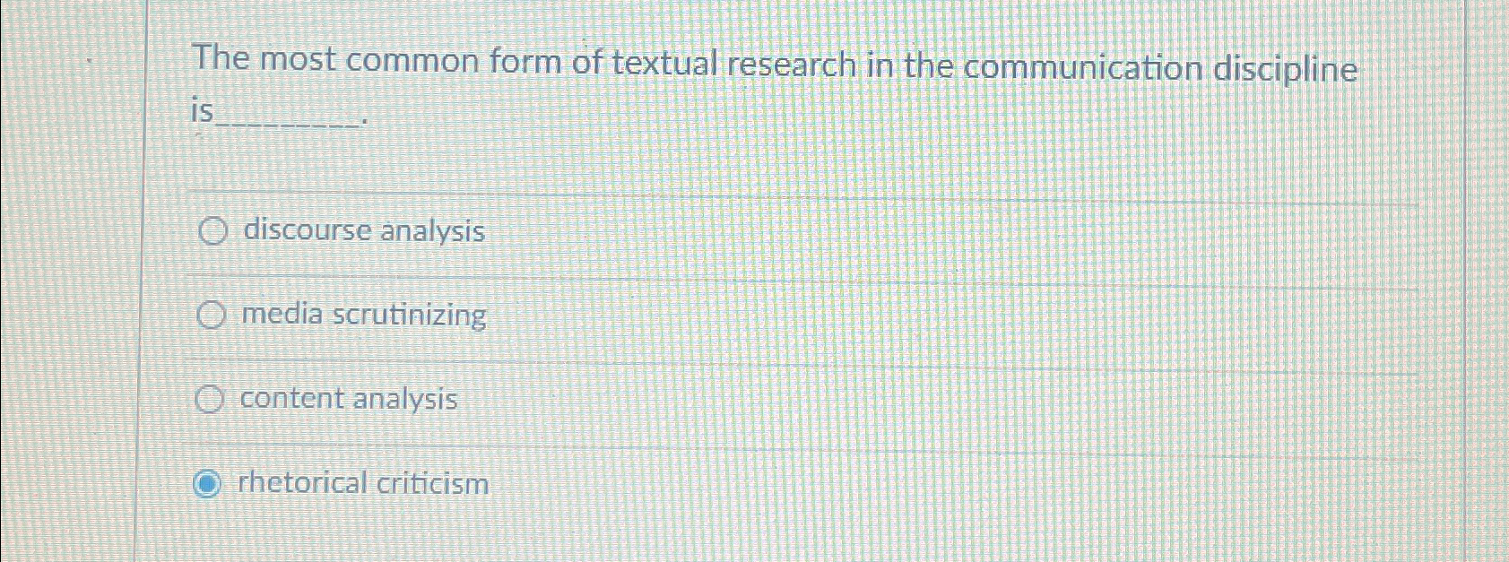 Solved The most common form of textual research in the | Chegg.com
