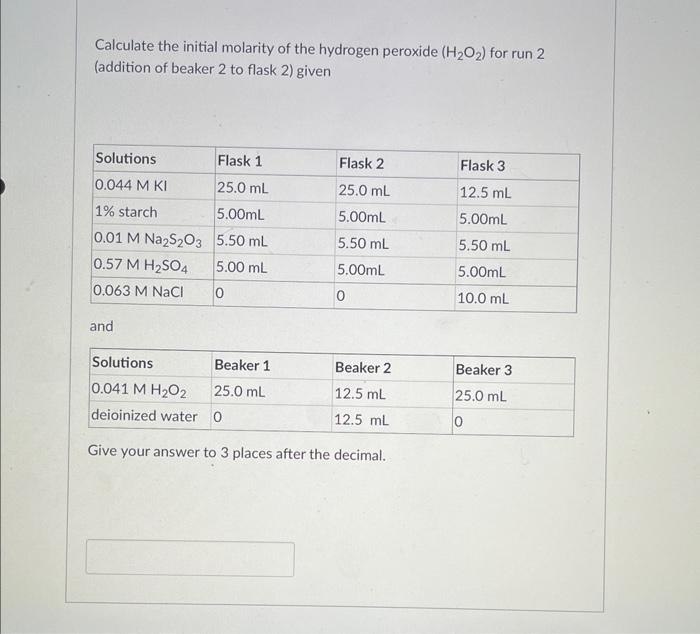 Solved Calculate the initial molarity of the hydrogen | Chegg.com