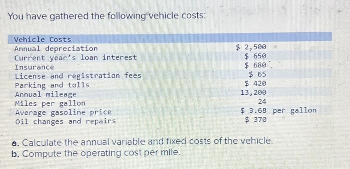 Solved a. Calculate the annual variable and fixed costs of | Chegg.com