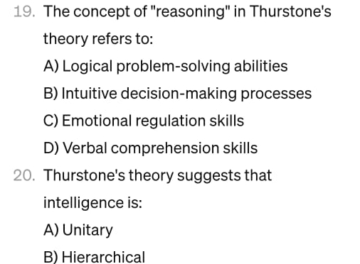 Solved The concept of "reasoning" in Thurstone's theory | Chegg.com