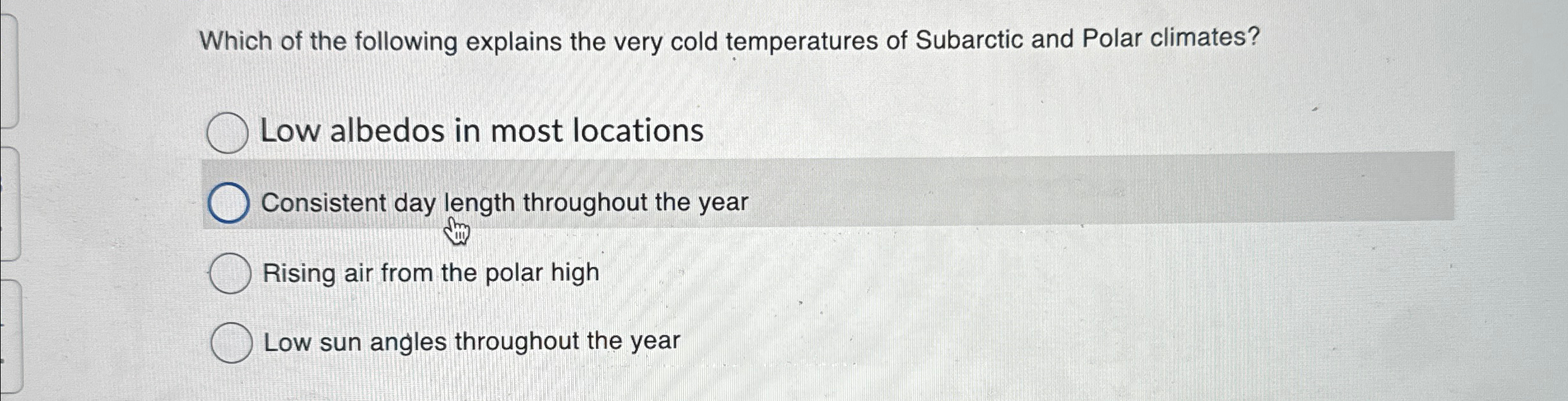 Solved Which of the following explains the very cold | Chegg.com
