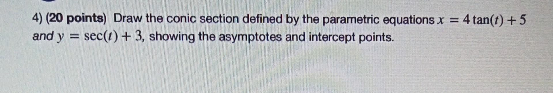 Solved 4) (20 points) Draw the conic section defined by the | Chegg.com
