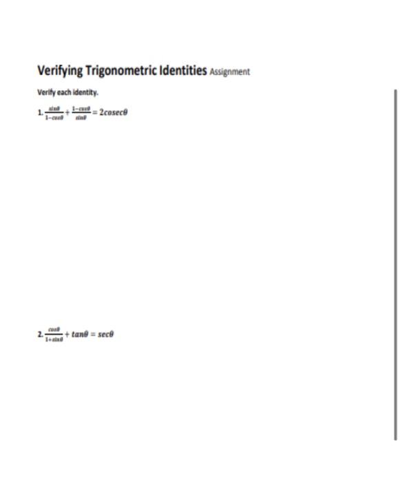 Solved Verifying Trigonometric Identities Assignment Verify | Chegg.com