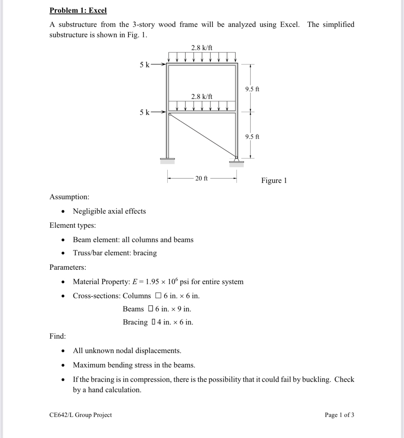 Solved by an EXPERT Problem 1: ExcelA substructure from the 3-story wood | Chegg.com