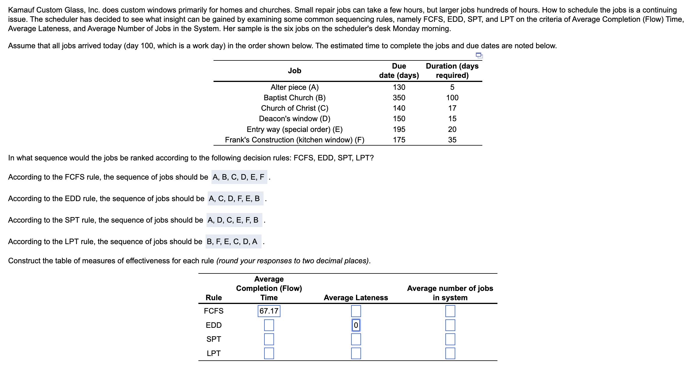 Solved Kamauf Custom Glass, Inc. does custom windows | Chegg.com