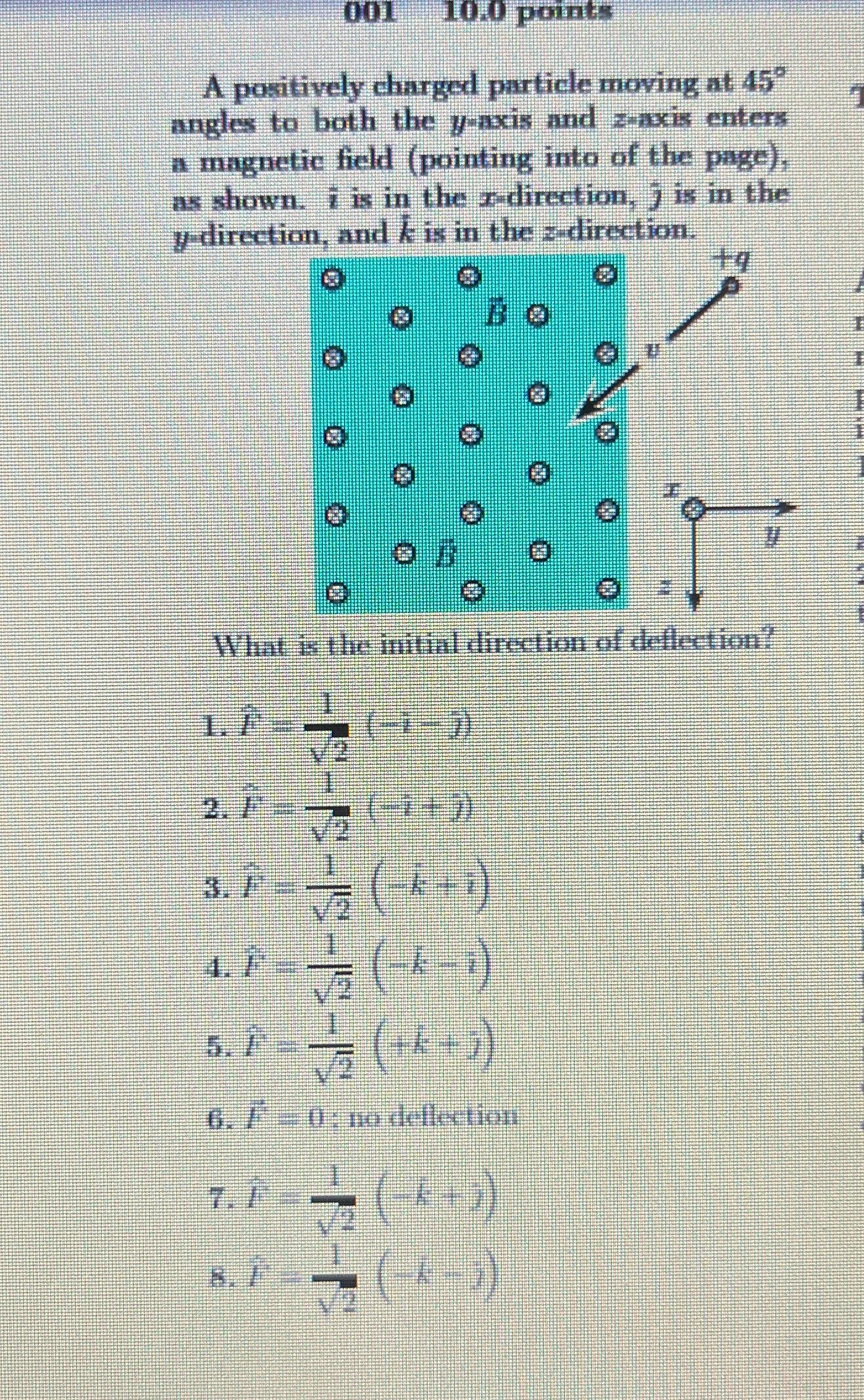 Solved A positively charged particle moving at 45\\\\deg | Chegg.com
