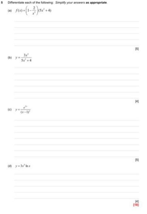 Solved $ Differentiate each of the following: Simplify your | Chegg.com