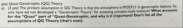 Solved pts) ﻿Quasi-Geostrophic (QG) ﻿Theorya) (3 ﻿pts) ﻿The | Chegg.com