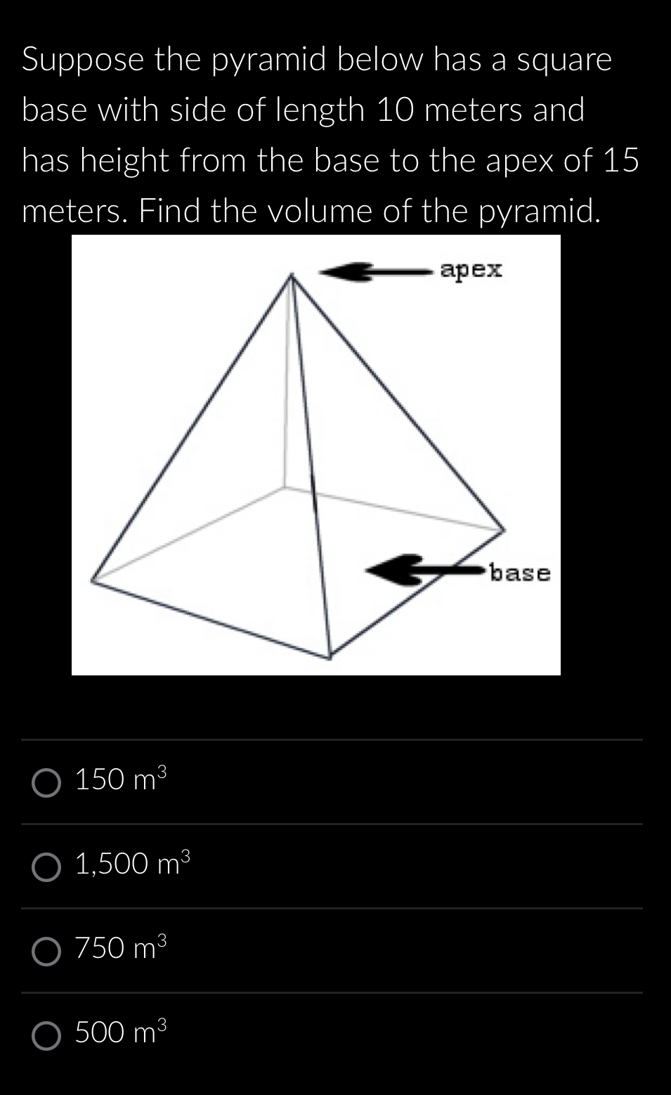 Suppose the pyramid below has a square base with side | Chegg.com