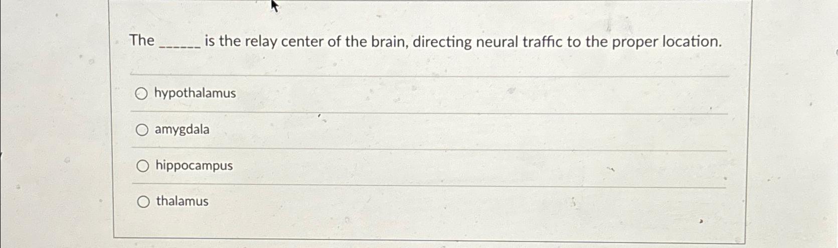 Solved The is the relay center of the brain, directing | Chegg.com