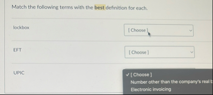 Solved Match the following terms with the best definition | Chegg.com