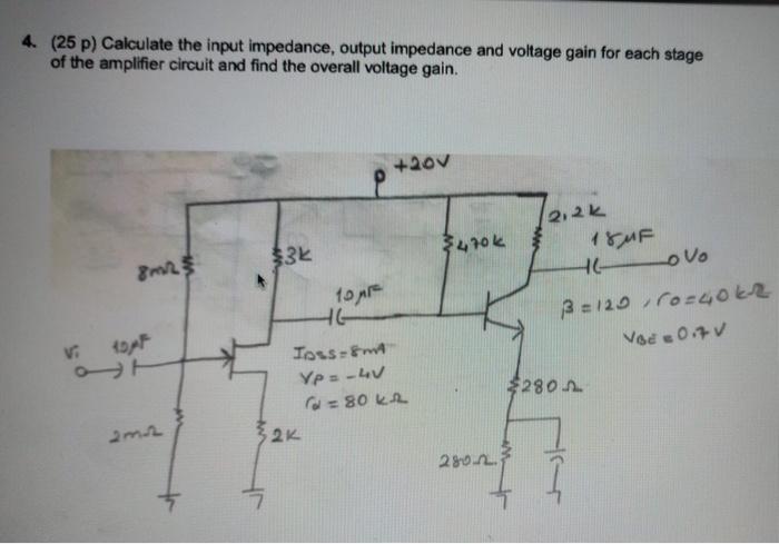 Solved 4. (25 p) Calculate the input impedance, output | Chegg.com