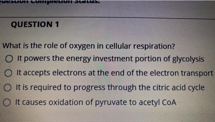 Solved LUI UEL DUDLUS. QUESTION 1 What is the role of oxygen | Chegg.com