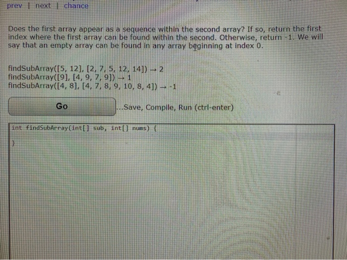 Solved prev next chance Does the first array appear as a | Chegg.com