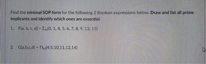 Solved Find the minimal SOP form for the following 2 Boolean | Chegg.com