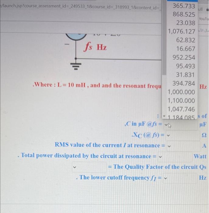 Solved Where : L=10mH, and and the resonant frequency | Chegg.com
