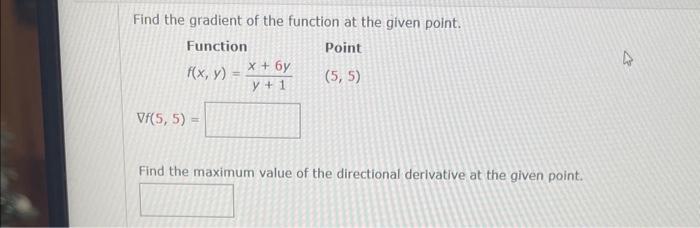 Solved Find the gradient of the function at the given point. | Chegg.com