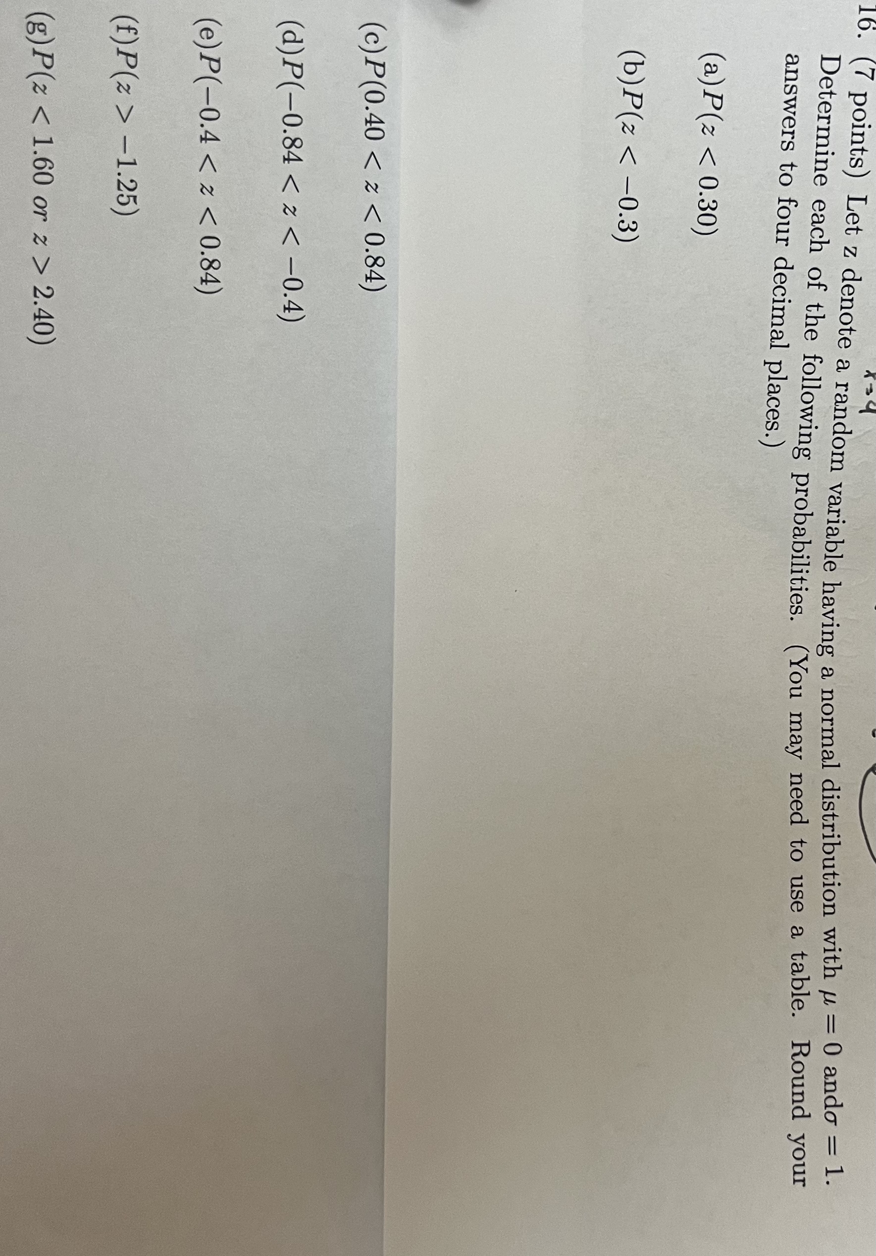 Solved Let z denote a random variable having a normal | Chegg.com