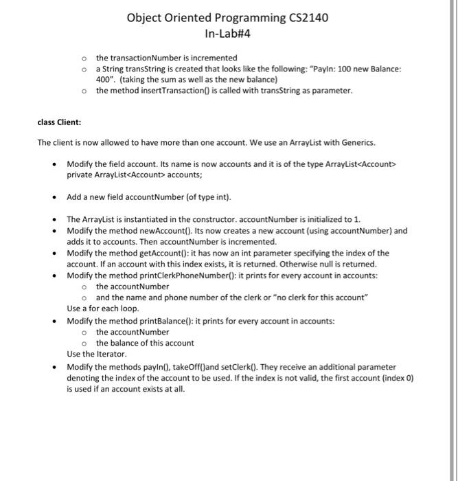 Solved Object Oriented Programming CS2140 In-Lab#4 You will | Chegg.com