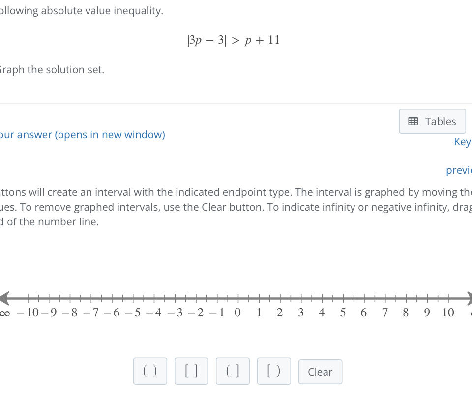 Solved ollowing absolute value inequality.|3p-3|>p+11iraph | Chegg.com