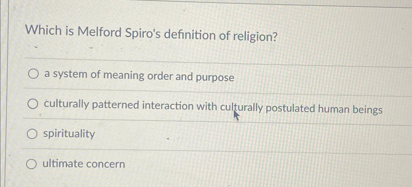 Solved Which is Melford Spiro's definition of religion?a | Chegg.com