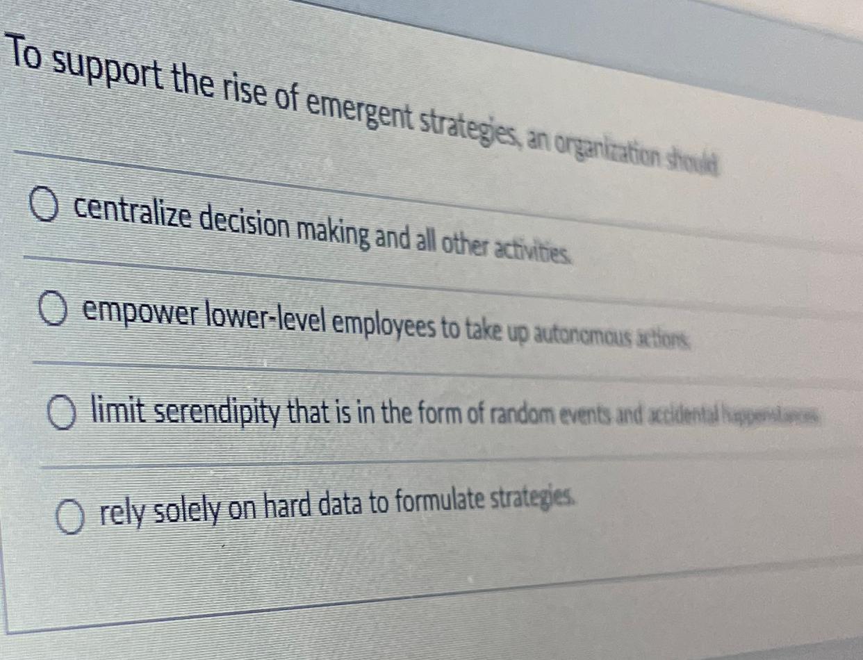Solved To support the rise of emergent strategies, an | Chegg.com