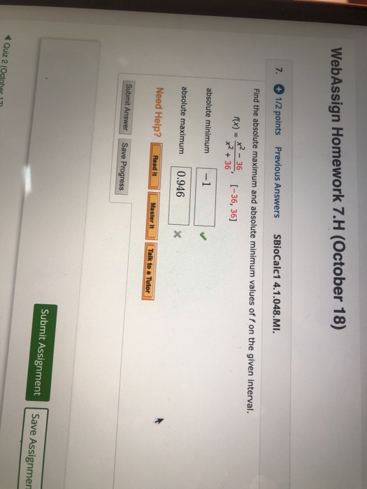 Solved WebAssign Homework 7.H (October 18) 7. 1/2 points | Chegg.com