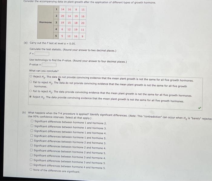 (a) Carry out the F test at level a=0.05. Calculate | Chegg.com
