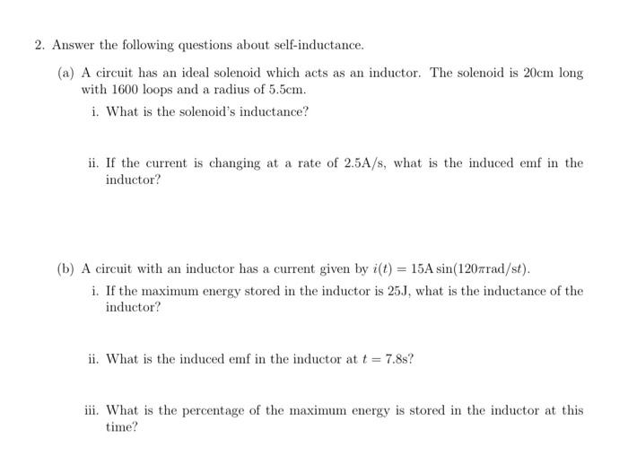 Solved Answer the following questions about self-inductance. | Chegg.com