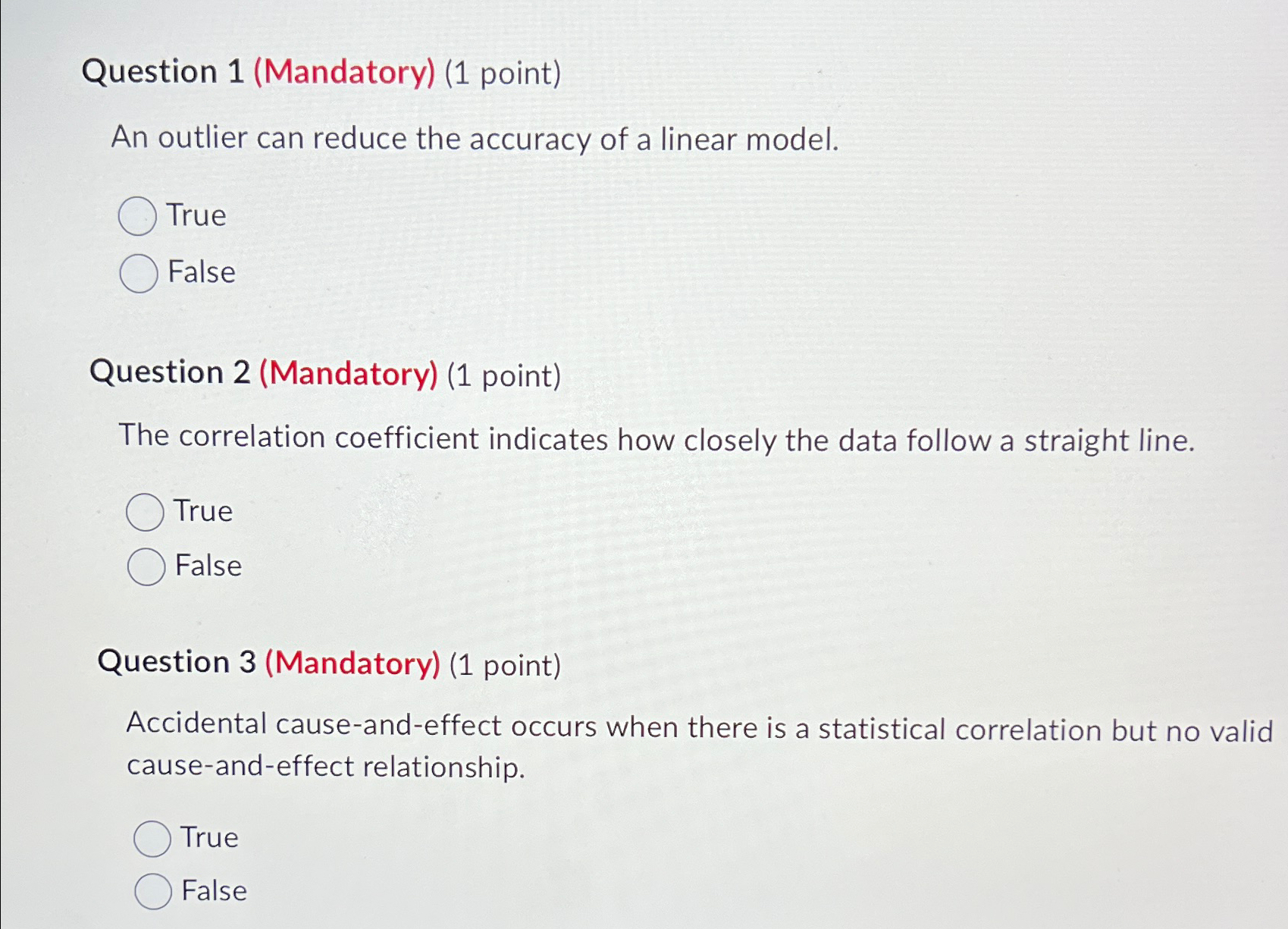 Solved Question 1 (Mandatory) (1 ﻿point)An outlier can | Chegg.com