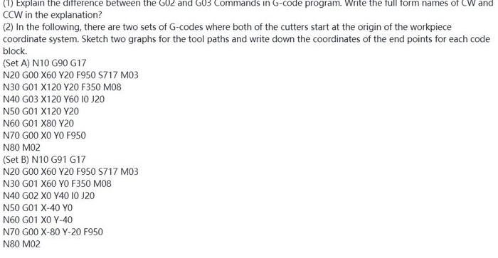 Solved (1) Explain the difference between the GO2 and G03 | Chegg.com