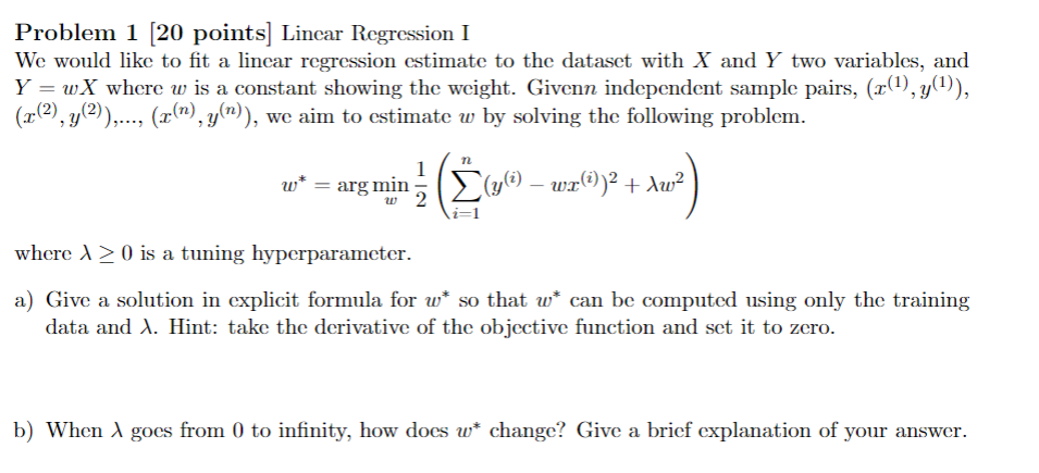 Solved Problem 1 [20 ﻿points] ﻿Linear Regression IWe would | Chegg.com