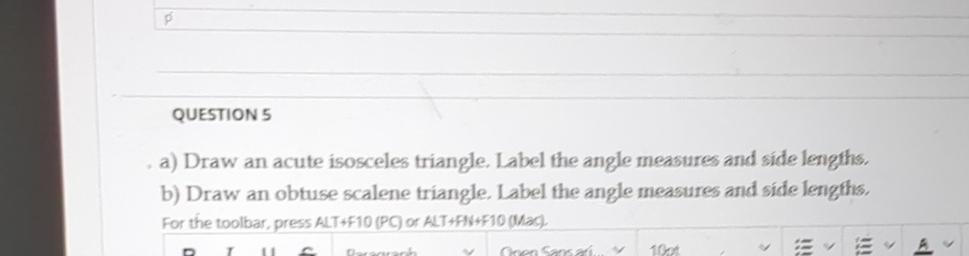 QUESTION 5a) ﻿Draw an acute isosceles triangle. Label | Chegg.com