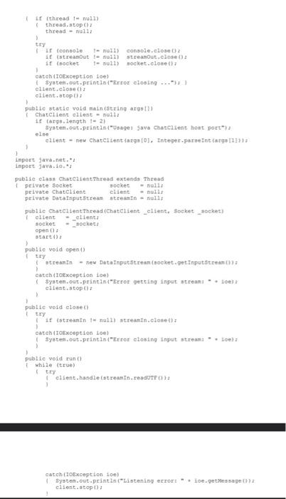 Solved chat system java project. please fill in the missing | Chegg.com