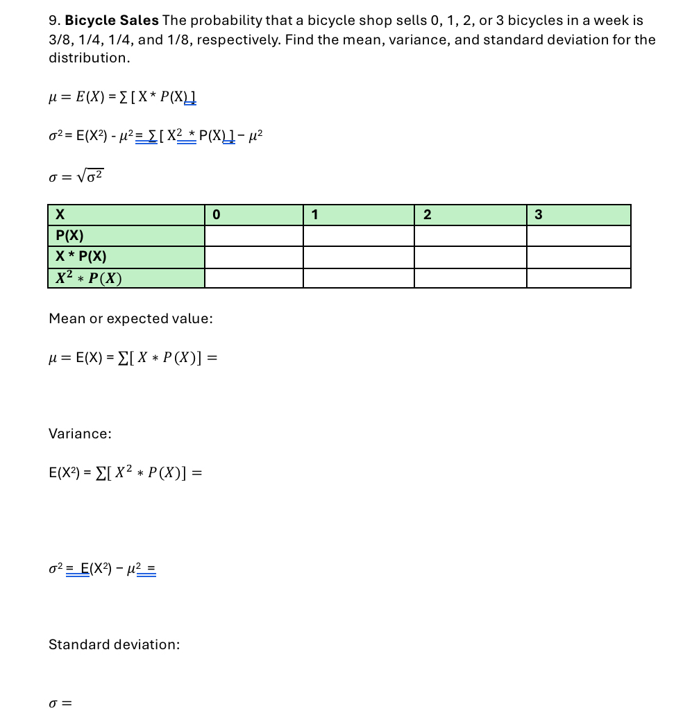 Solved Bicycle Sales The probability that a bicycle shop | Chegg.com