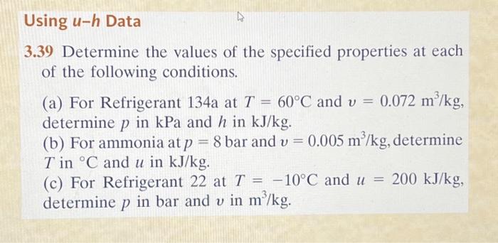 Solved Using u-h Data 3.39 Determine the values of the | Chegg.com