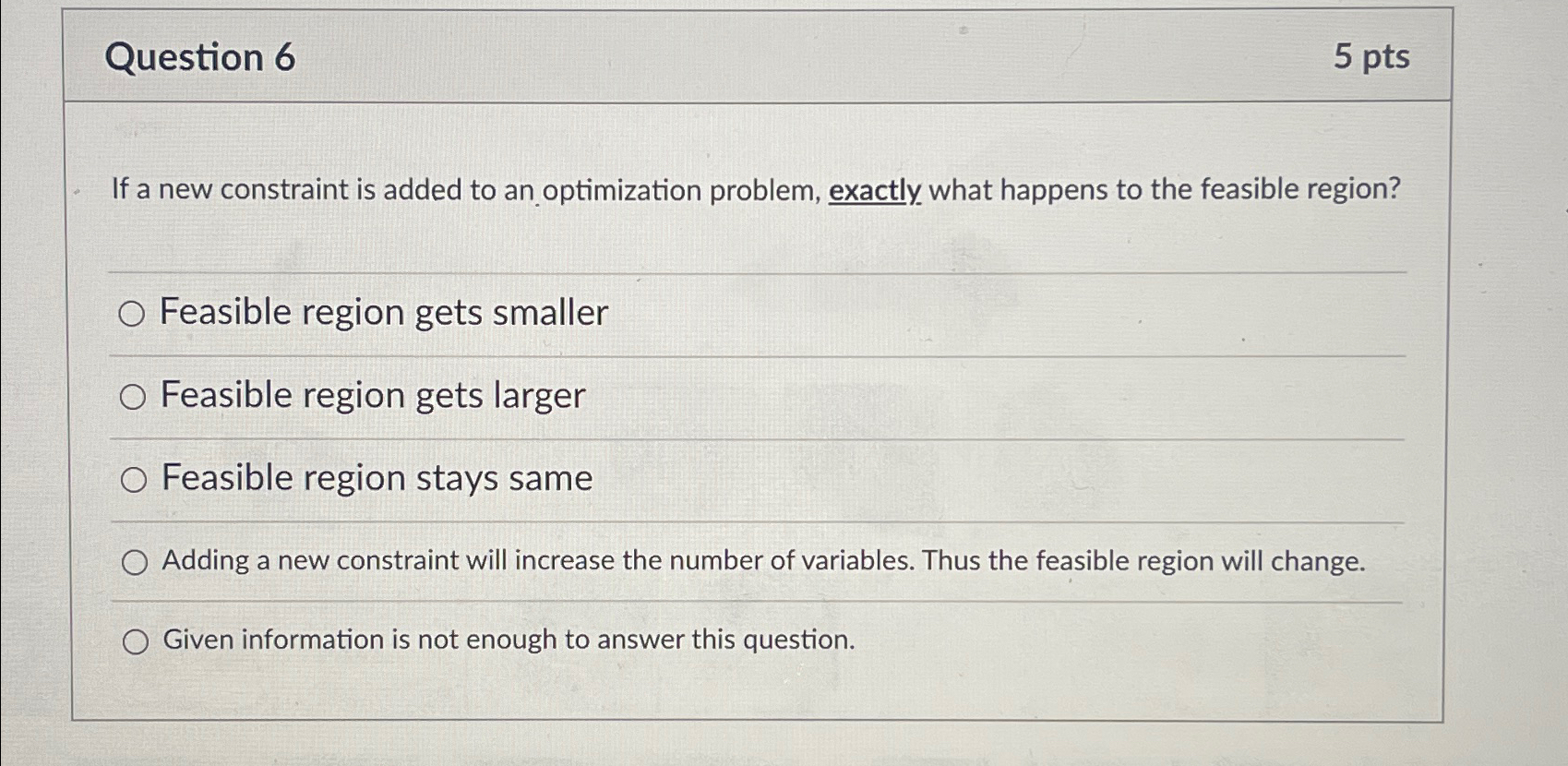 Solved Question 65 ﻿ptsIf a new constraint is added to an | Chegg.com