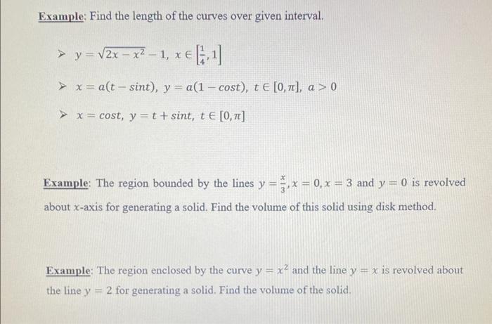 Solved Example: Find the length of the curves over given | Chegg.com