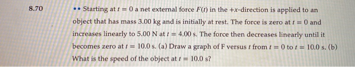 Solved 8.70 .. Starting att 0 a net external force F(t) in | Chegg.com