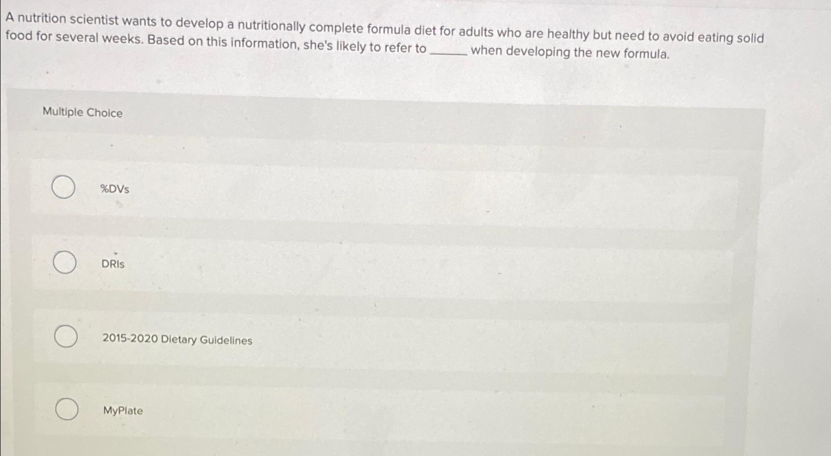 Solved A nutrition scientist wants to develop a | Chegg.com