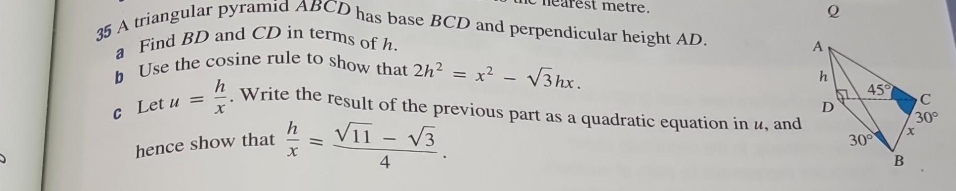 Solved 35 A triangular pyramid ABCD has base BCD and | Chegg.com