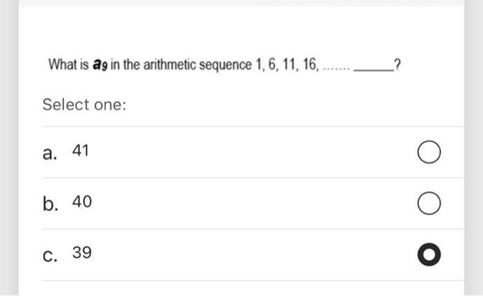 Solved What is ag in the arithmetic sequence 1, 6, 11, 16, ? | Chegg.com