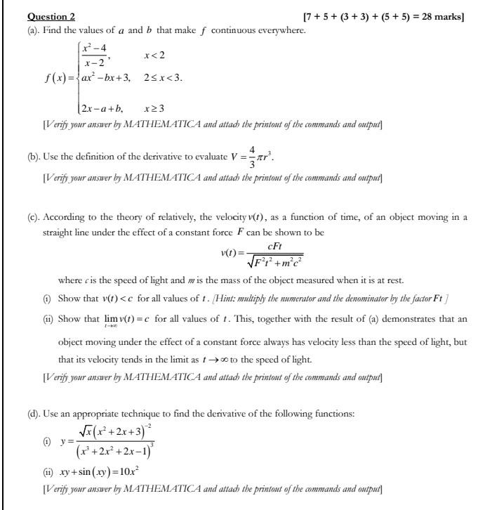 Solved Question 2 [7+5+(3+3)+(5+5)=28 marks ] (a). Find the | Chegg.com