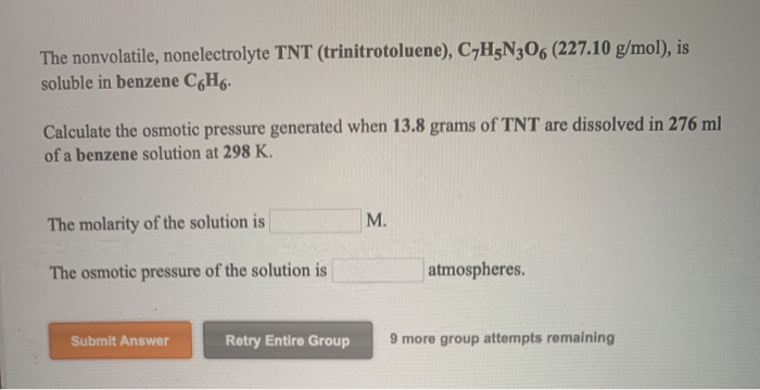 Solved The nonvolatile, nonelectrolyte TNT | Chegg.com