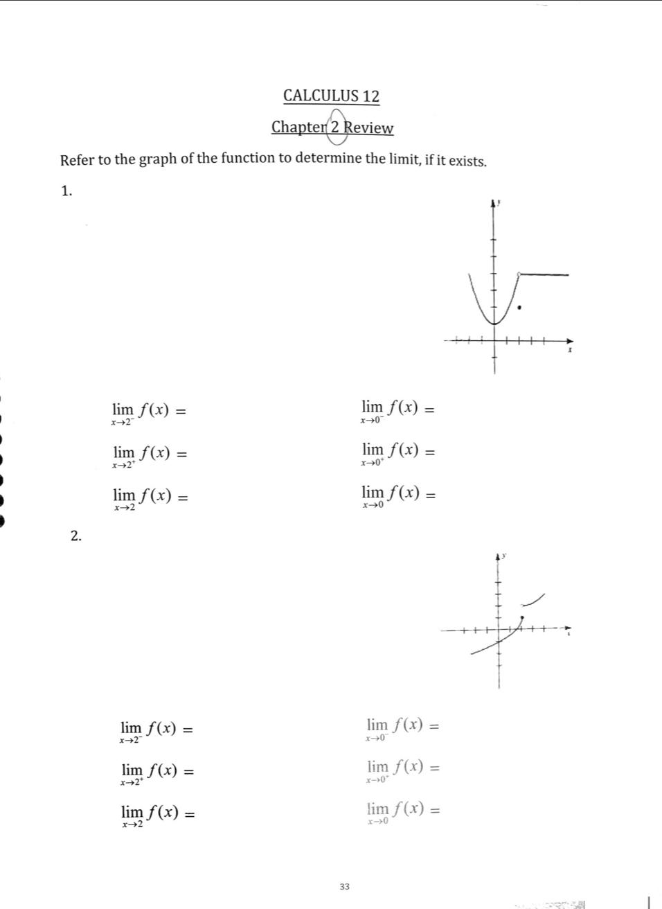 Solved CALCULUS 12Chapter 2 ﻿ReviewRefer to the graph of the | Chegg.com